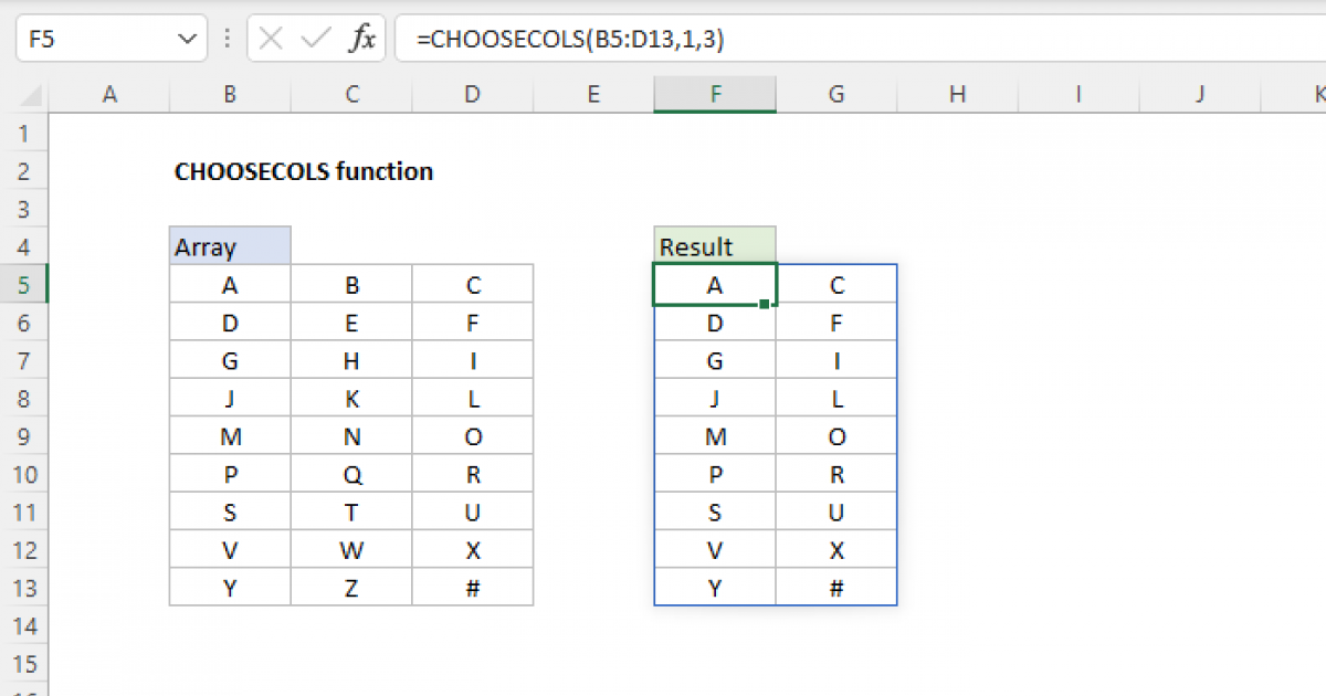 Excel Choosecols Function Exceljet